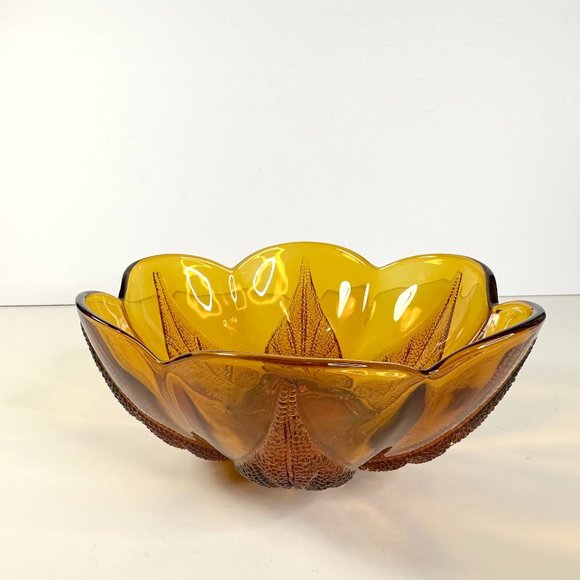 Anchor Hocking | Dining | Vintage Anchor Hocking Flower Leaves Amber ...